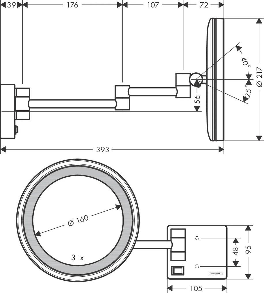 Hansgrohe AddStoris, kosmetické zrcadlo s LED osvětlením, kartáčovaný černý chrom, HAN-41790340