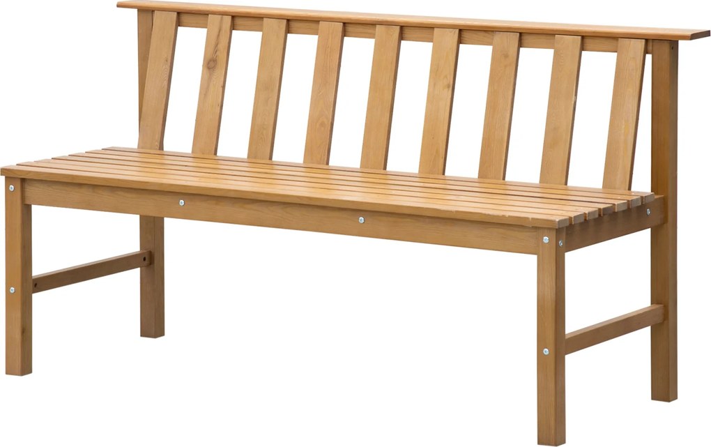 Outsunny Zahradní Lavice pro 3 Osoby, Dřevěná Lavice se Štěrbinovým Opěradlem na Terasu, Balkon, Zatížení 360 kg, 144x60x77 cm, Přírodní | Aosom