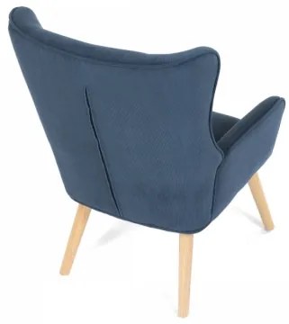 Křeslo ušák modré manšestrová látka dřevěné nohy masiv AK-314 BLUE2