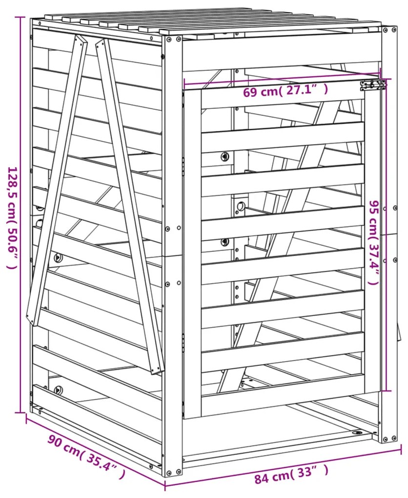 vidaXL Úložný box na popelnici černý 84x90x128,5 cm masivní borovice