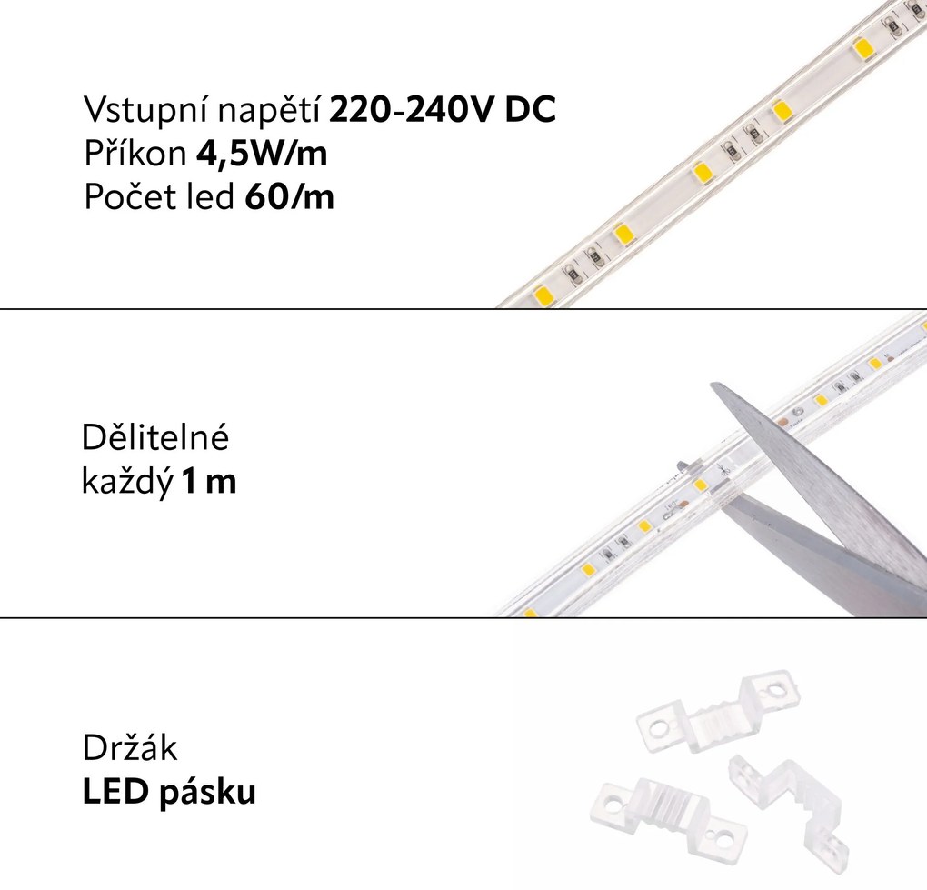 T-LED LED pásek 230V3 230V Denní bílá