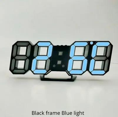 3D LED nástěnné nebo stolní digitální hodiny Barva: modrá, Varianta: černý rámeček