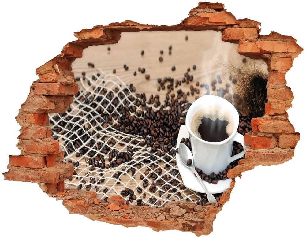 Wallmuralia Nálepka 3D díra Káva a zrnka kávy 90x70 cm