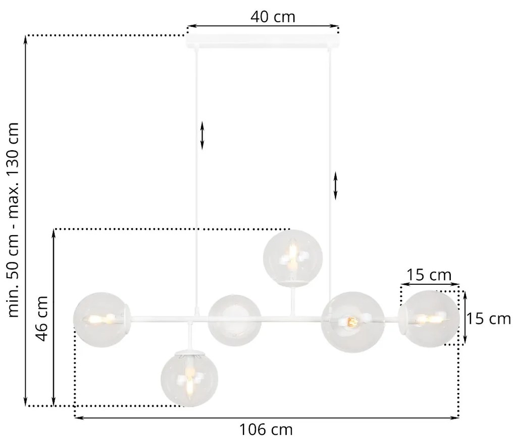 Závěsné svítidlo Paris, 6x čiré skleněné stínítko, W