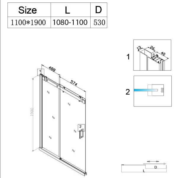 BPS-koupelny Posuvné sprchové dveře HYD-PD03C 110 zlaté/transparent pro instalaci do niky - bez vaničky