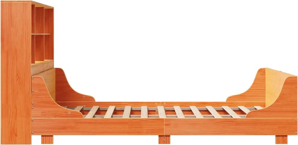 Postel s knihovnou bez matrace hnědá 140 x 190 cm masivní dřevo 3323820