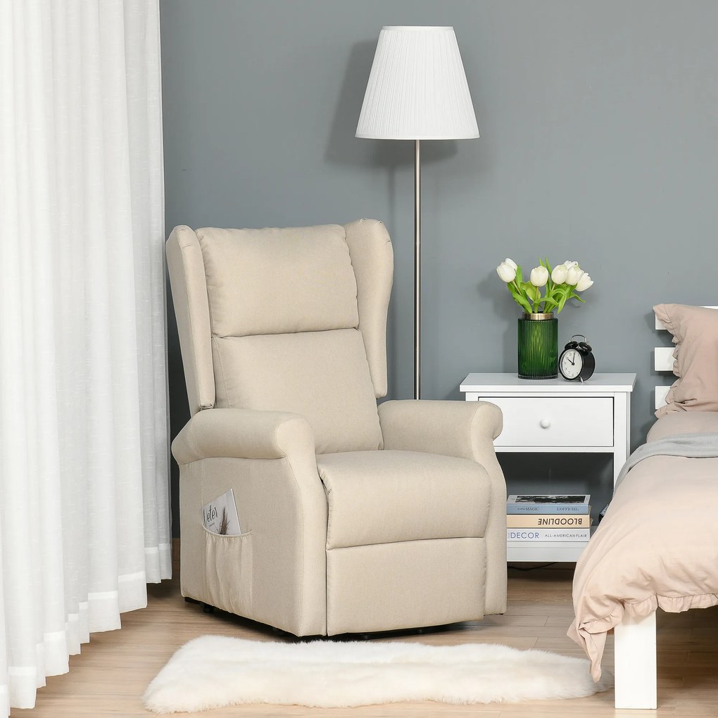 HOMCOM TV křeslo se stojánkem ergonomické elektricky nastavitelné s funkcí polohování 72,5 x 94 x 109 cm krémové barvy pro pohodlné sezení