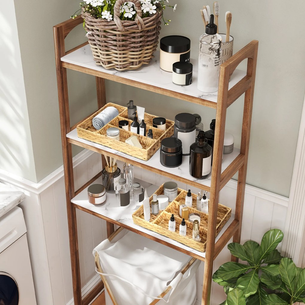 HOMCOM Obdélníkový Úložný Koš, Woven Storage Basket z Vodního Hyacintu s 4 Odděleními, Úložný Koš pro Kuchyni, Koupelnu, Ložnici, Přírodní