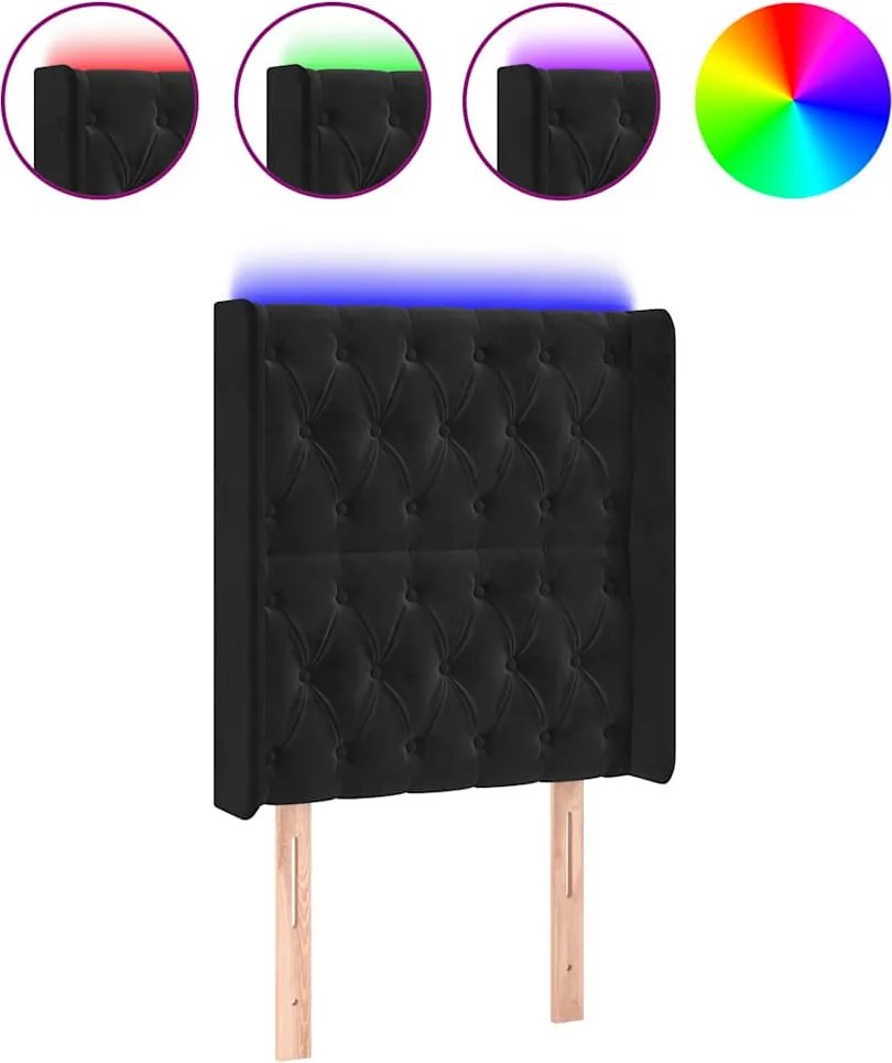 Čelo postele s LED černé 83 x 16 x 118/128 cm samet 3124416