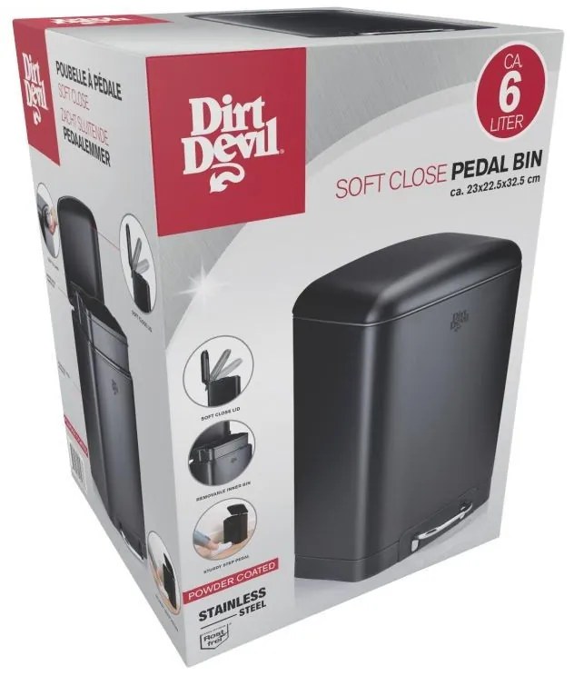 DIRT DEVIL Odpadkový koš nášlapný 6 l tiché zavírání černáED-249503