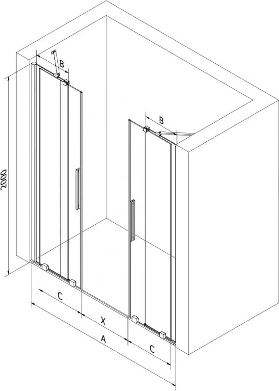 Mexen Velar Duo, posuvné sprchové dveře do otvoru 200 cm, 8mm sklo námraza, měděná matná, 871-200-000-32-65