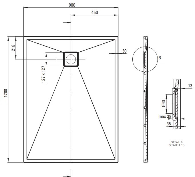 Aplomo Correo obdélníková sprchová vanička, antracit Rozměr vaničky: 100x90cm