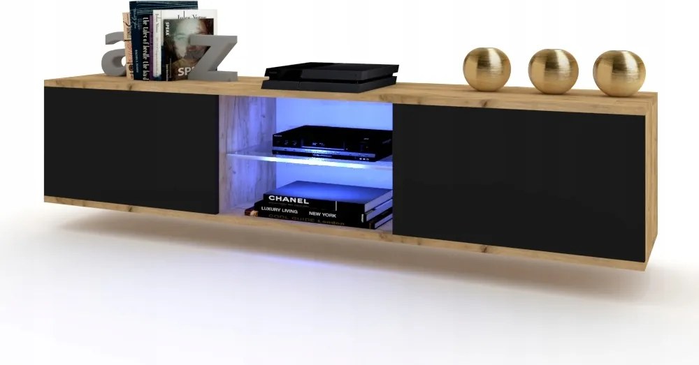Závěsná Rtv skříňka 160 Tv Komoda Craft Černá Led