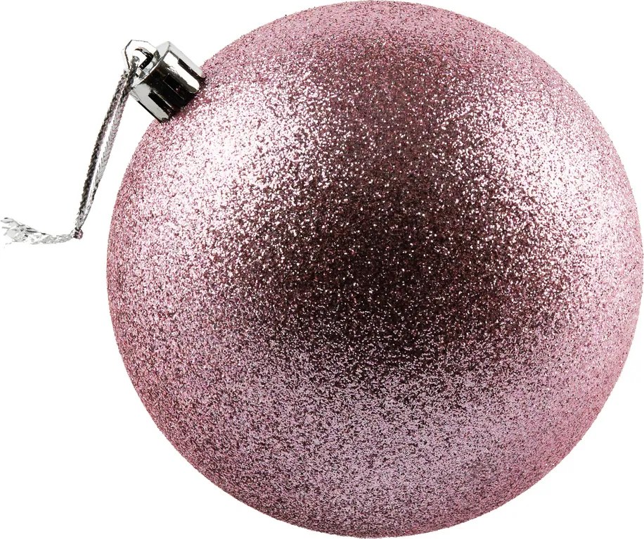 Sada vánočních ozdob růžová 10 cm, glitter jemně růžová, plastová, balení 6 ks