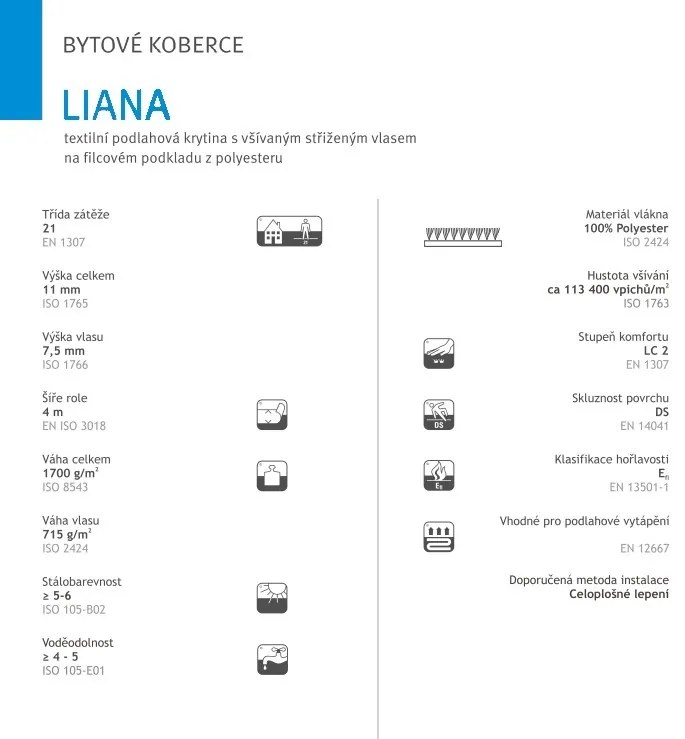 Metrážový koberec ITC Liana 6535 šíře 4m šedá