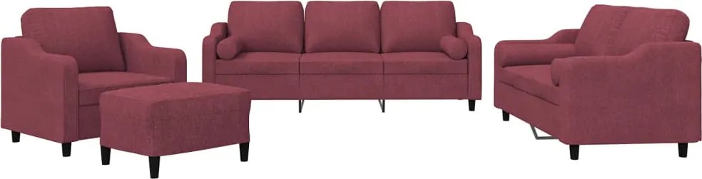 4dílná sedací souprava s polštáři vínová textil 3201800