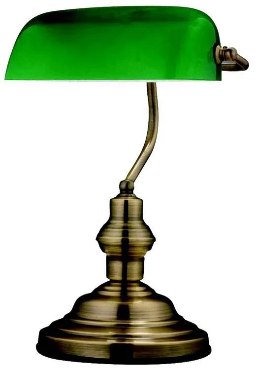 Stolní lampička v bankovním stylu ANTIQUE, starožitná mosaz, zelená Globo ANTIQUE 24934