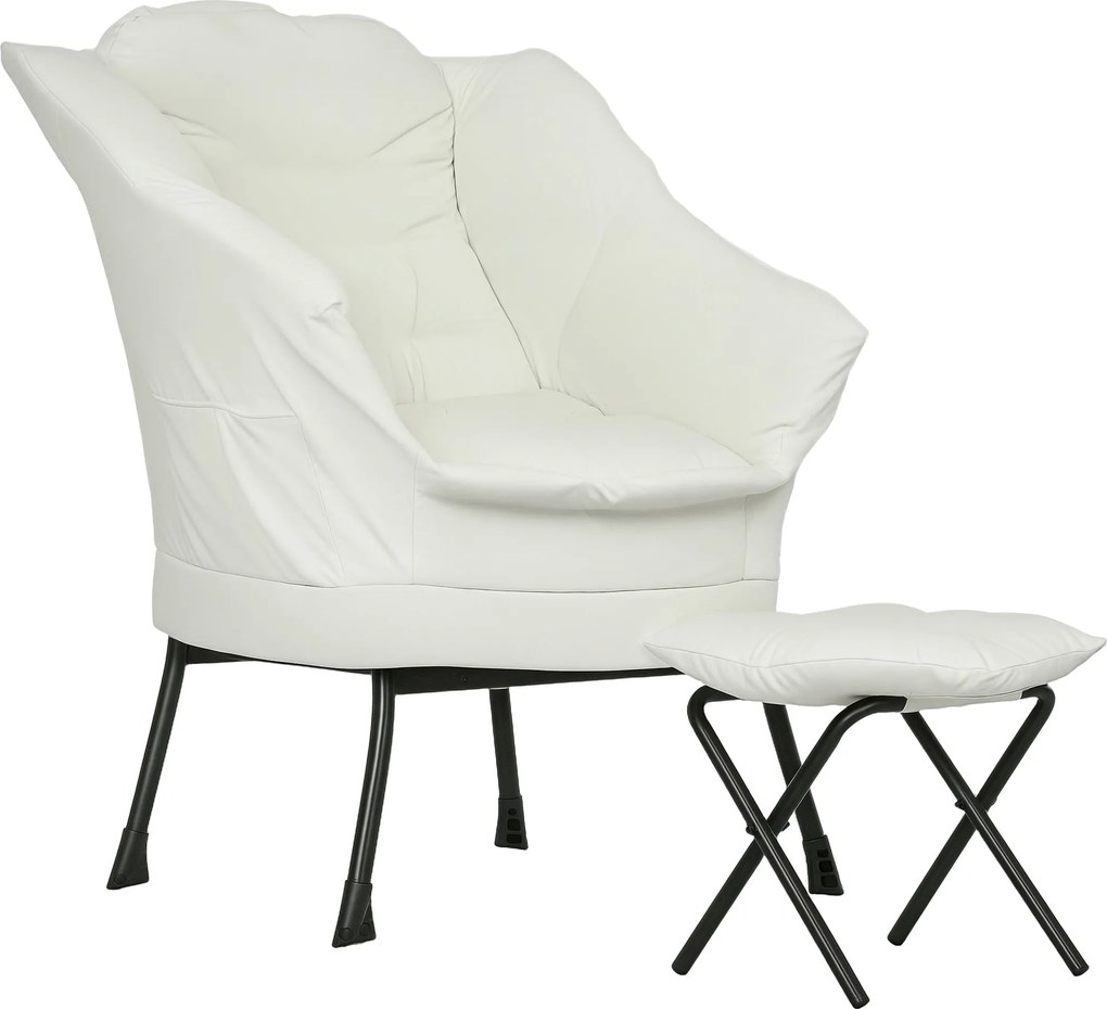 HOMCOM Recliner do Obývacího Pokoj s Ottomany Relaxační Křeslo pro Ložnici s Bočními Kapsami a Ocelovými Nohami Krémové | Aosom