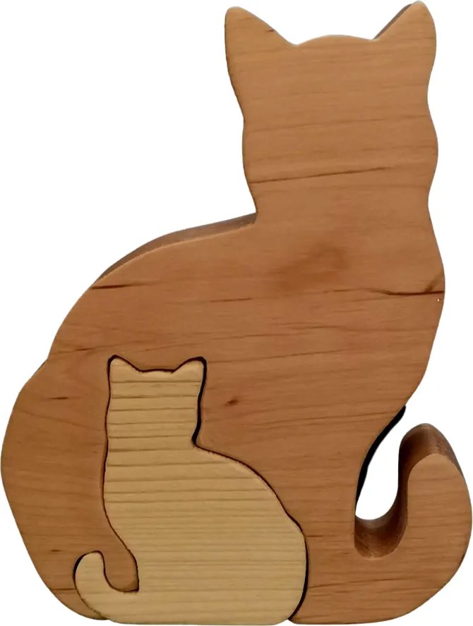 AMADEA Dřevěné puzzle kočky, masivní dřevo dvou druhů dřevin, 11,5x15x3 cm