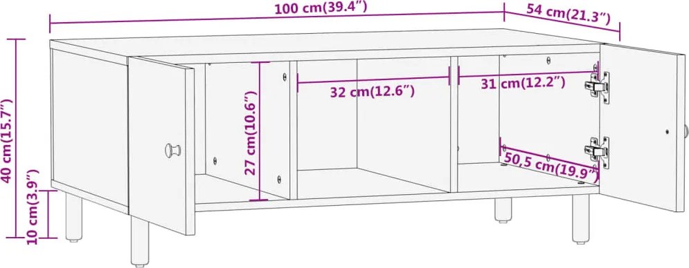 vidaXL Konferenční stolek 100 x 54 x 40 cm masivní mangovník [356903] Barva: Černá