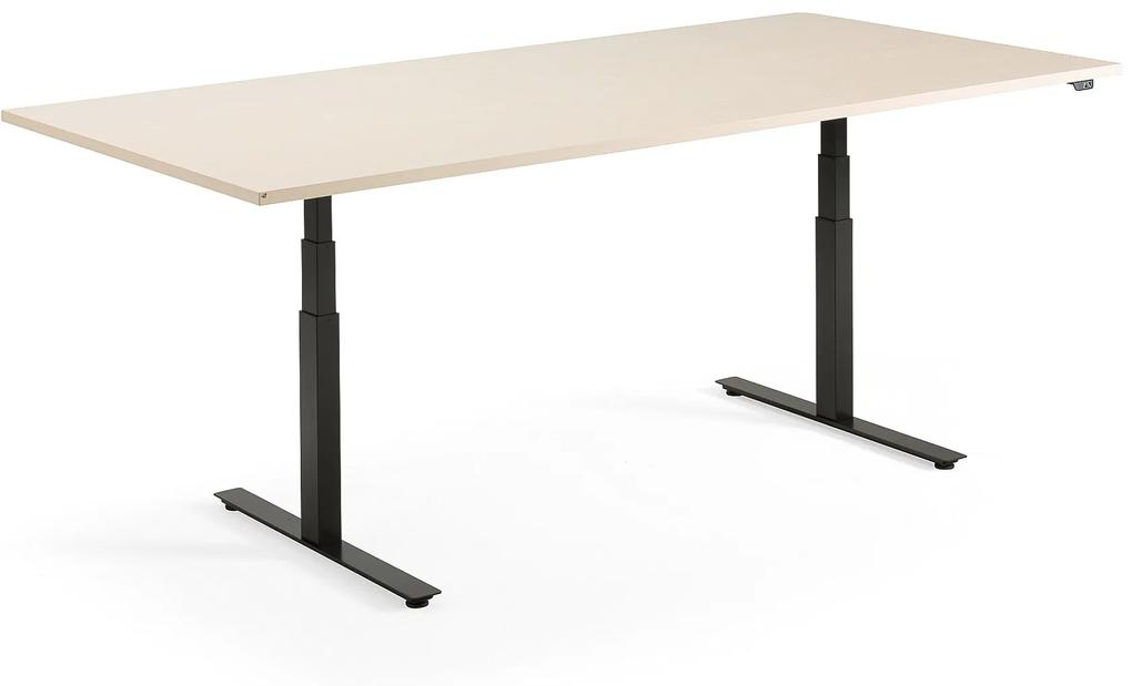 AJ Produkty Jednací stůl MODULUS, výškově nastavitelný, 2400x1200 mm, černý rám, bříza