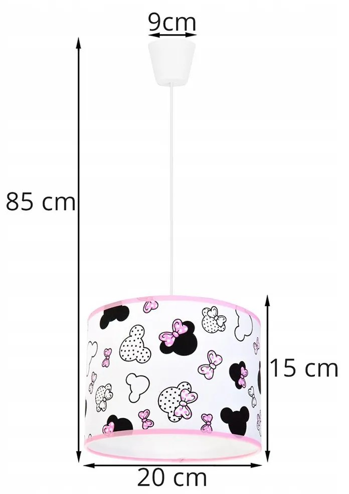 Dětské závěsné svítidlo Minnie, 1x textilní stínítko se vzorem
