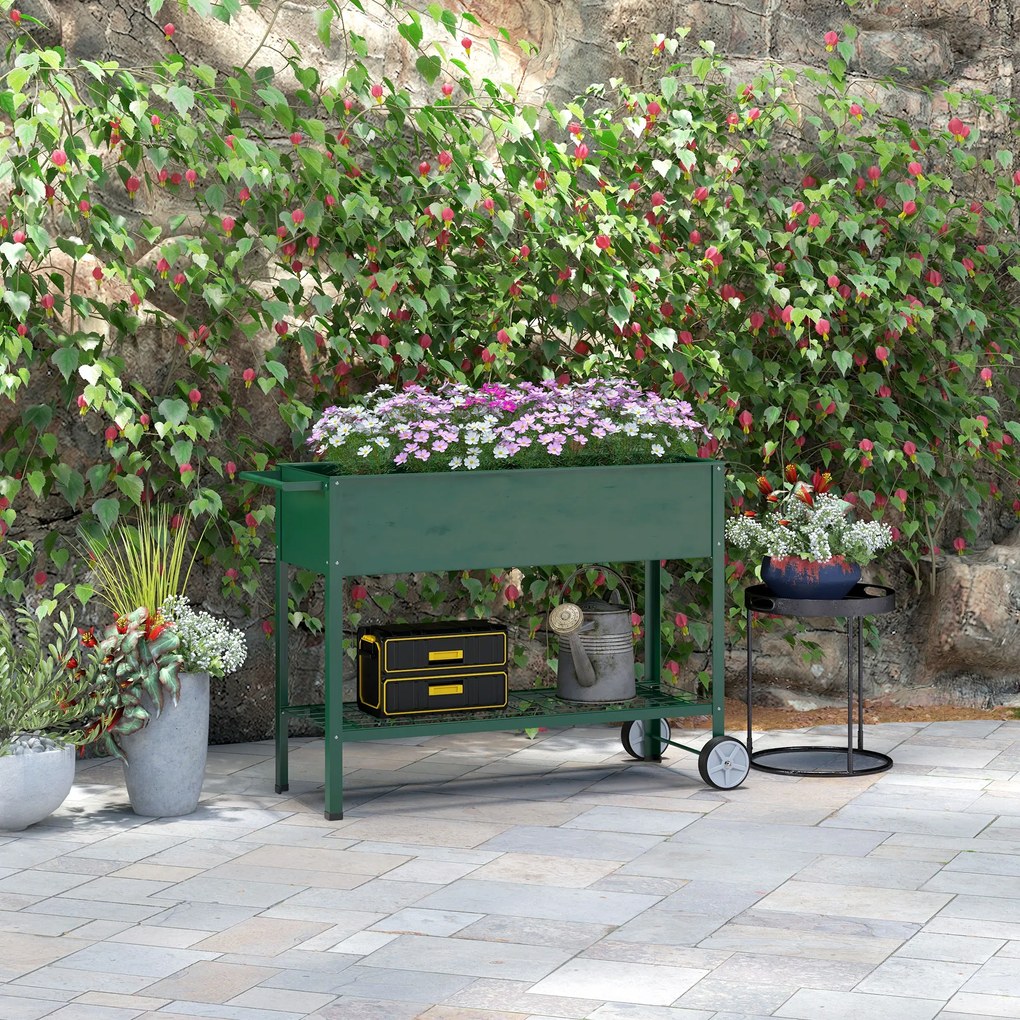 Outsunny vyvýšený záhon s kolečky, policový záhon na bylinky kovový záhon pro zahradu, balkon zelený 109 x 44 x 80 cm