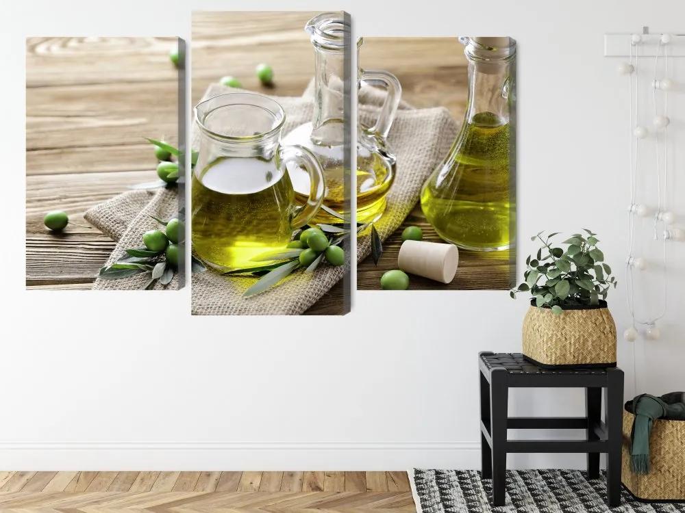 Vícedílný obraz Olivový Olej Se Zelenými Olivami Nedostatek Nedostatek Přírodní plátno 180x120
