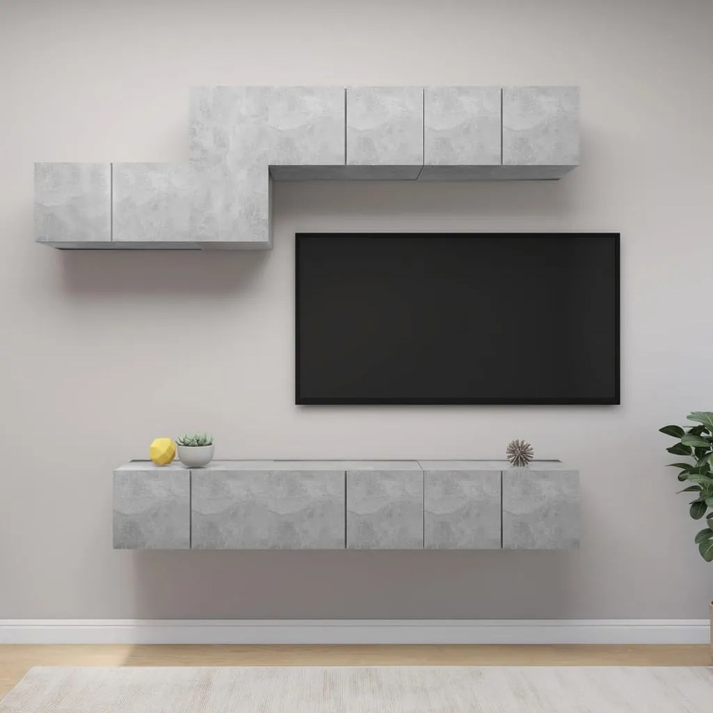 7dílný set TV skříněk betonově šedý kompozitní dřevo 3079149