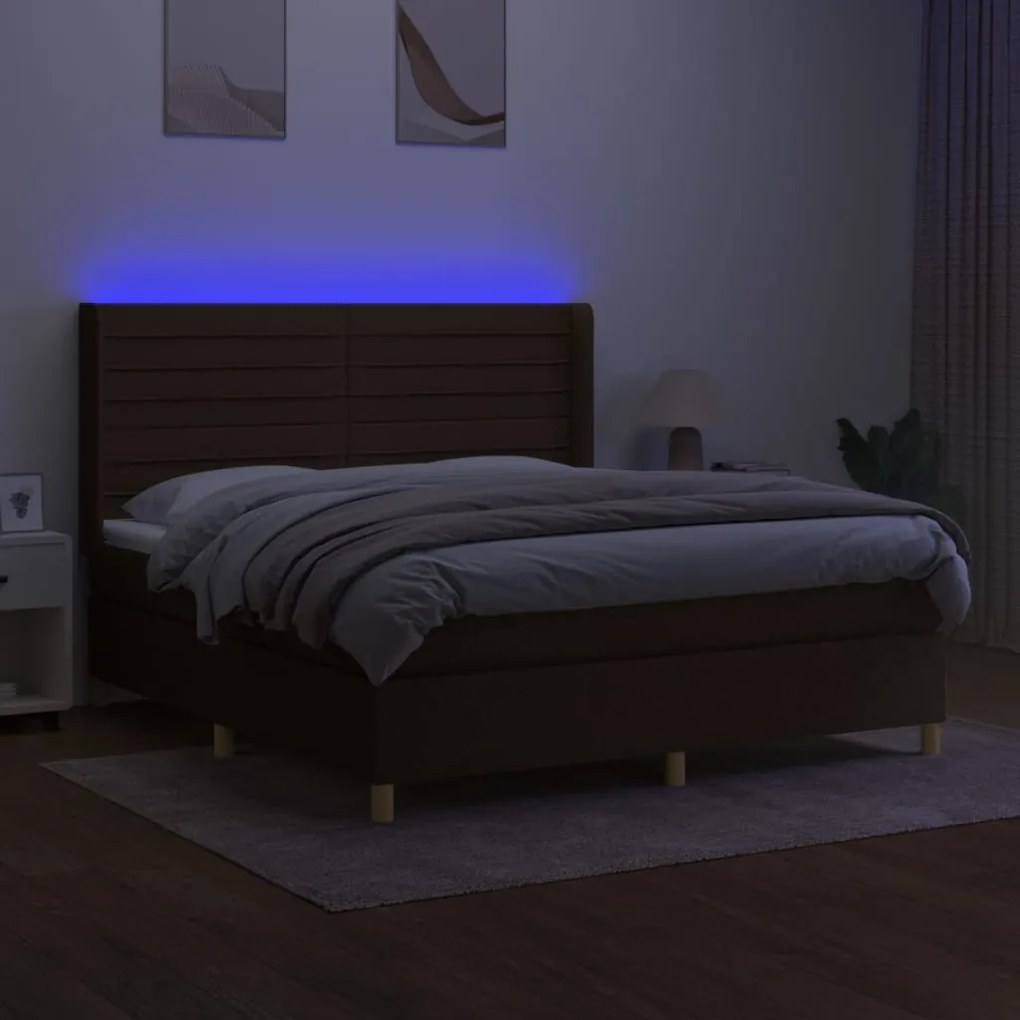 Box spring postel s matrací a LED tmavě hnědá 160x200 cm textil 3138968