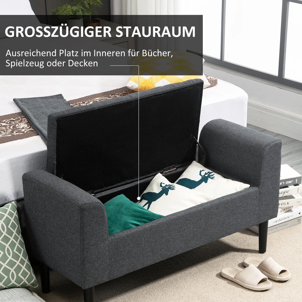 HOMCOM Lavice s úložným prostorem Čalouněná lavice Taburet Truhla do 130 kg, len-dotek tmavě šedá, 116 x 44 x 58 cm do předsíně a obývacího pokoje | …