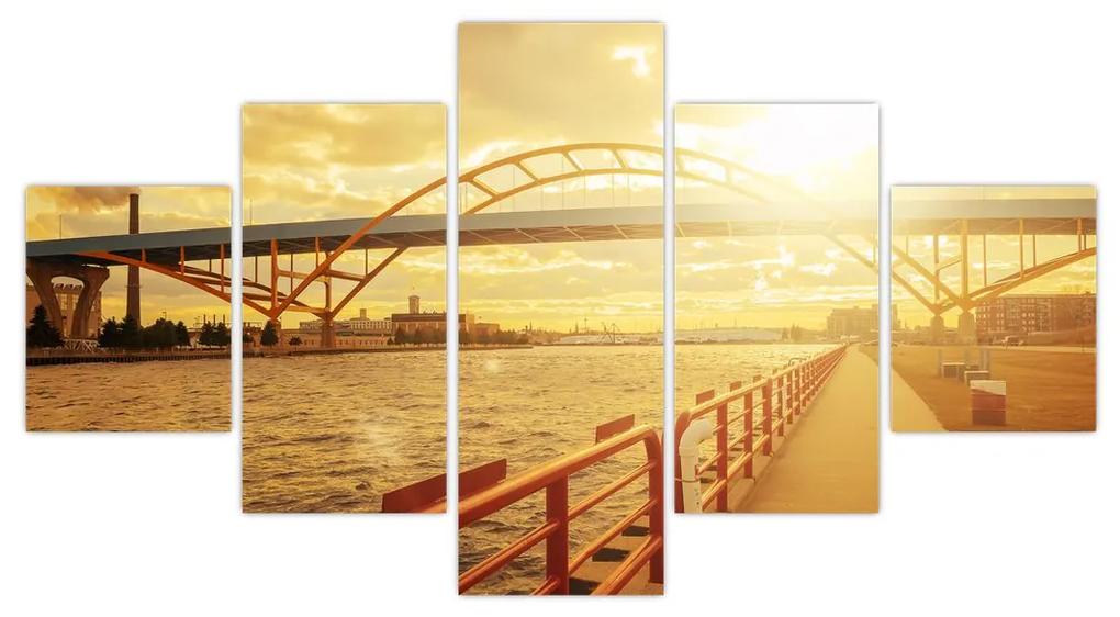 Obraz mostu se západem slunce (125x70 cm)