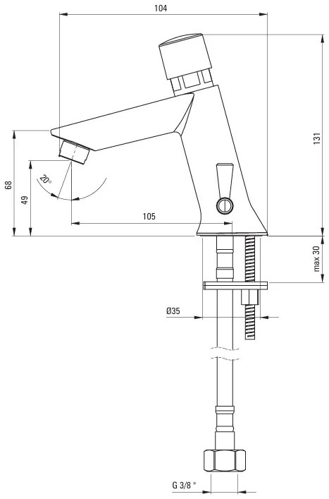 Deante Washbasin tap, self-closing, s temperature control - without closing plug