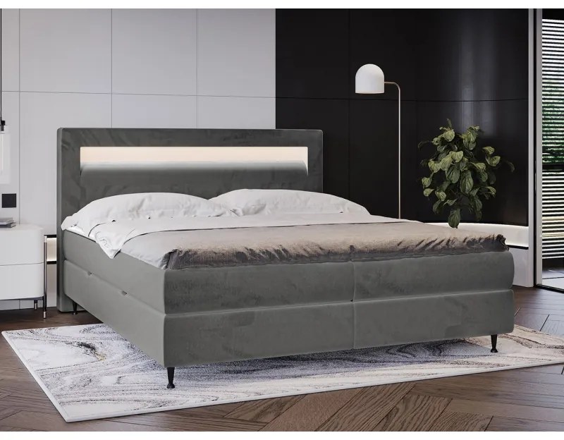 Kontinentální postel s osvětlením Eurybia, Rozměr postele: 140 x 200 cm, Potah: Ekokůže Soft 011 (černá)
