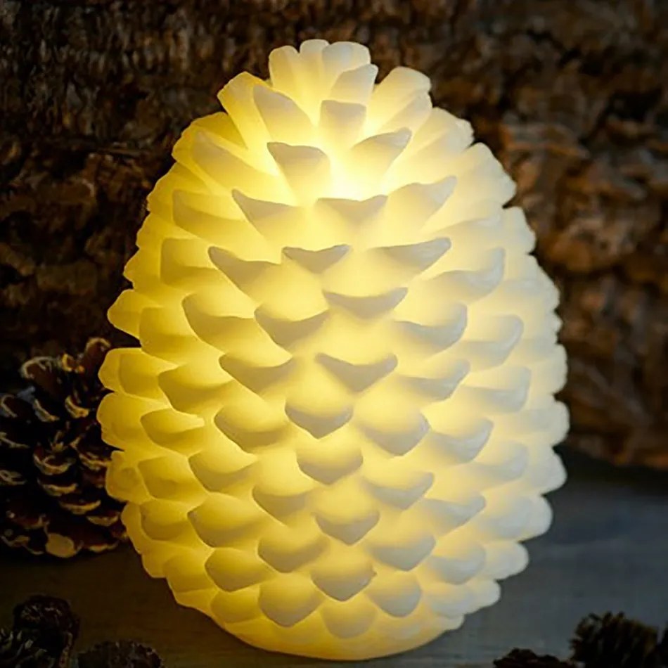 LED svíčka z pravého vosku na baterie, šiška, ø 14 × 18,5 cm, bílá, 2× AA