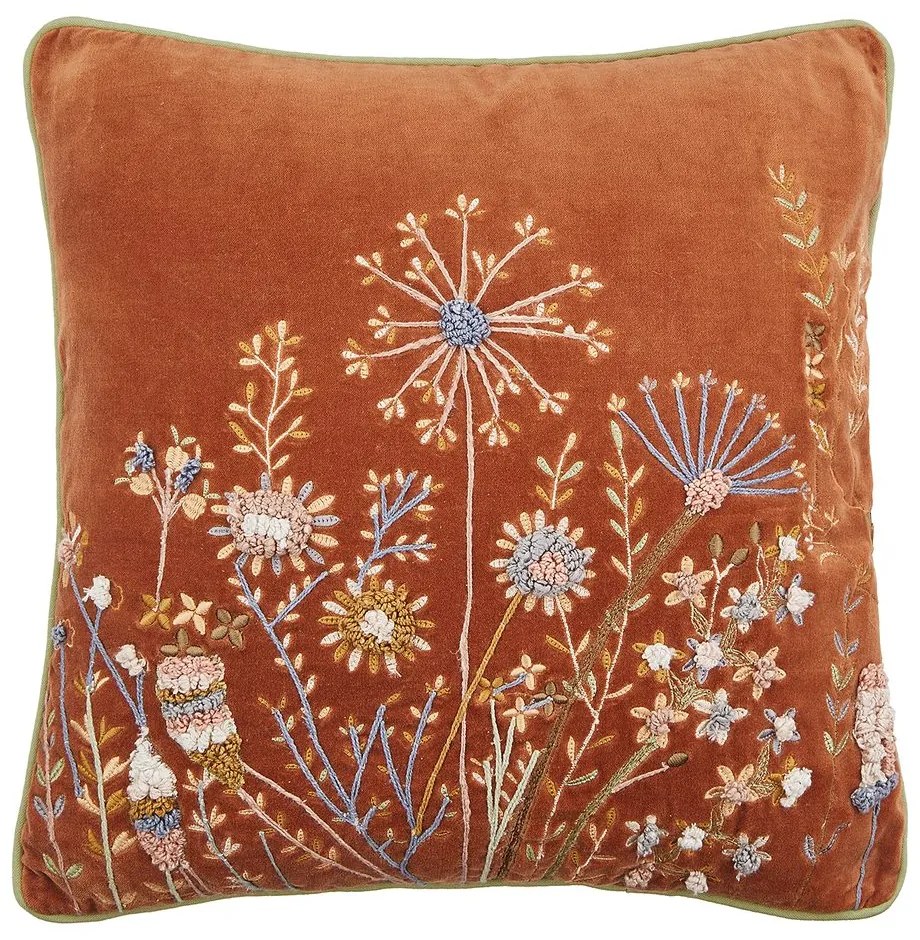 BOHEMIAN Polštář květiny 50 x 50 cm - terakota