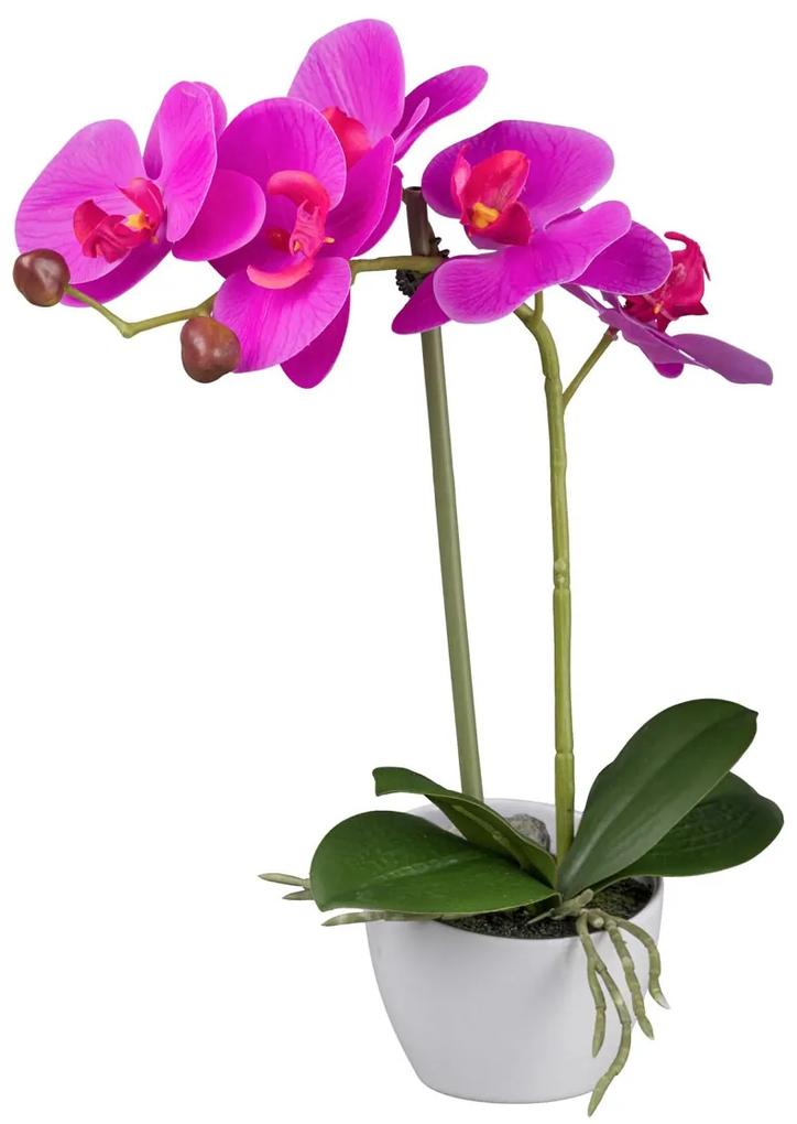 Gasper Umělá orchidej v bílém melaminovém květináči, 33 cm, fialová