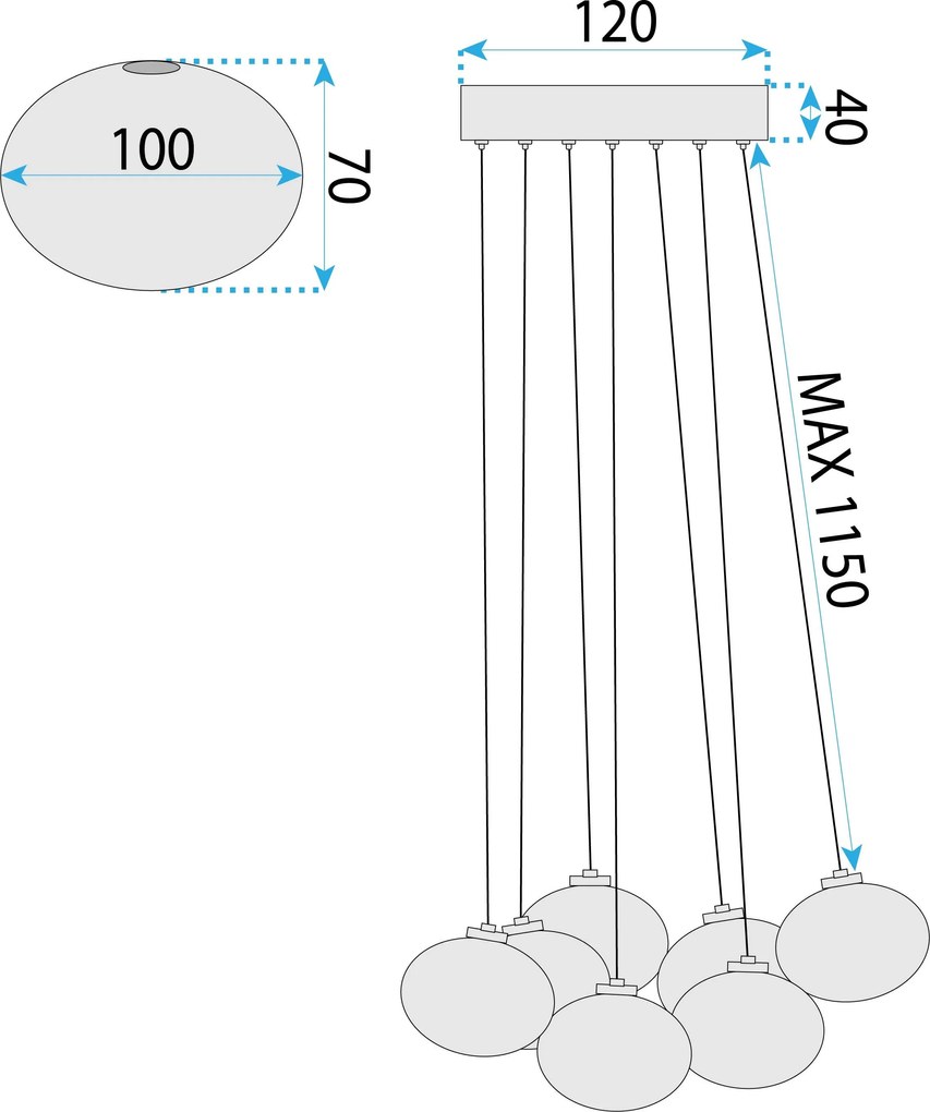 Toolight Toolight, závěsné svítidlo 7xG9, MS020-7CP, černá matná, OSW-09633