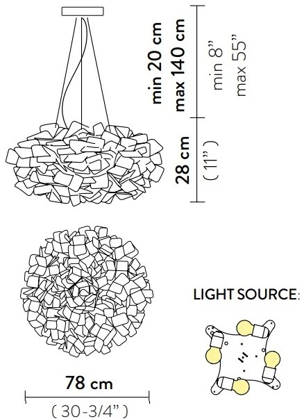 Slamp Clizia Mama Non Mama Black Large, designové svítidlo s čirým kabelem, 4x12W E27, prům. 78cm