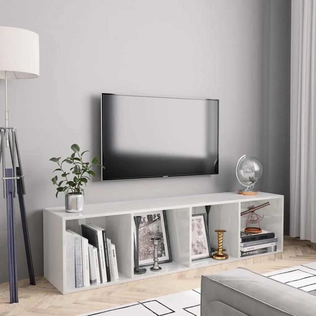 Knihovna/TV skříňka bílá s vysokým leskem 143 x 30 x 36 cm - Default Title