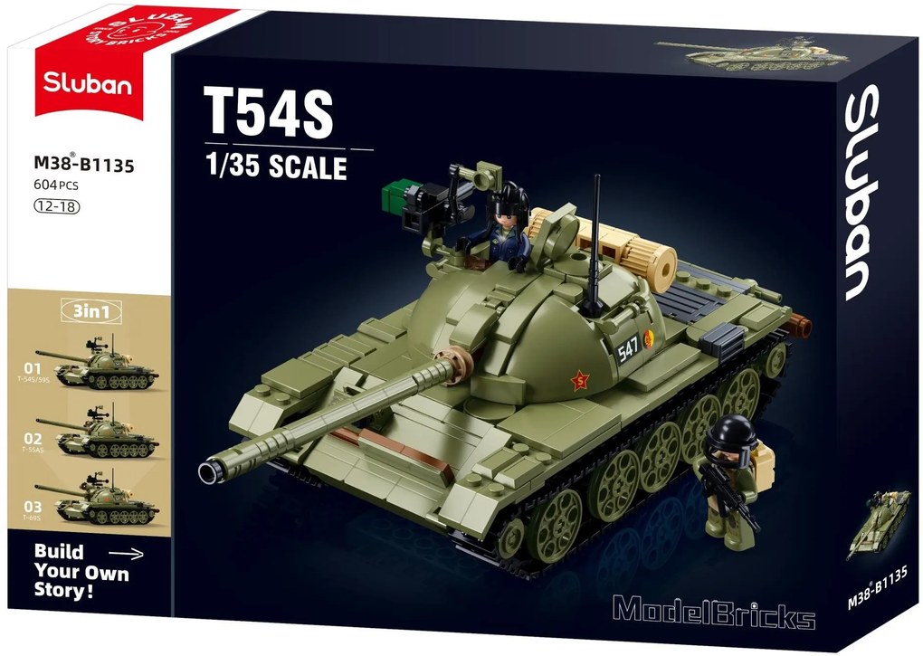 Stavebnice sluban army model bricks m38-b1135 střední tank t54s 3v1