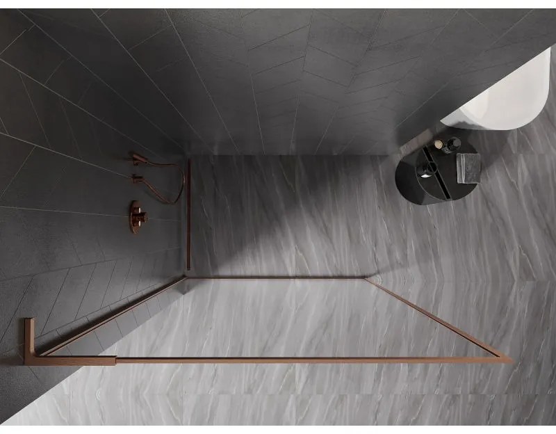 Mexen, Mexen Kioto-XF L sprchová stěna s rámem 90 x 202 cm, průhledná 10 mm, broušená měď - 800-090-174-65-00-XF
