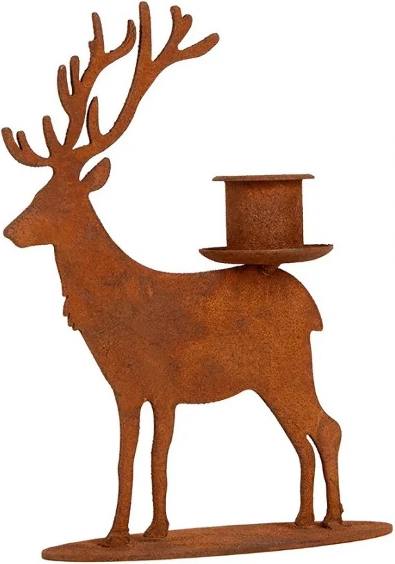 Kovový rustikální rezavý svícen jelen Deer Candle Rust - 11*12*15 cm