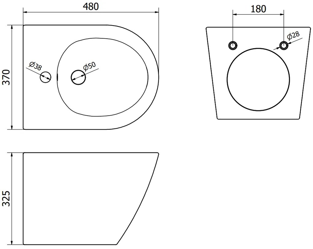 Mexen Lena, závěsný bidet 480x370x325 mm, bílá - zlatý okraj, 35224805