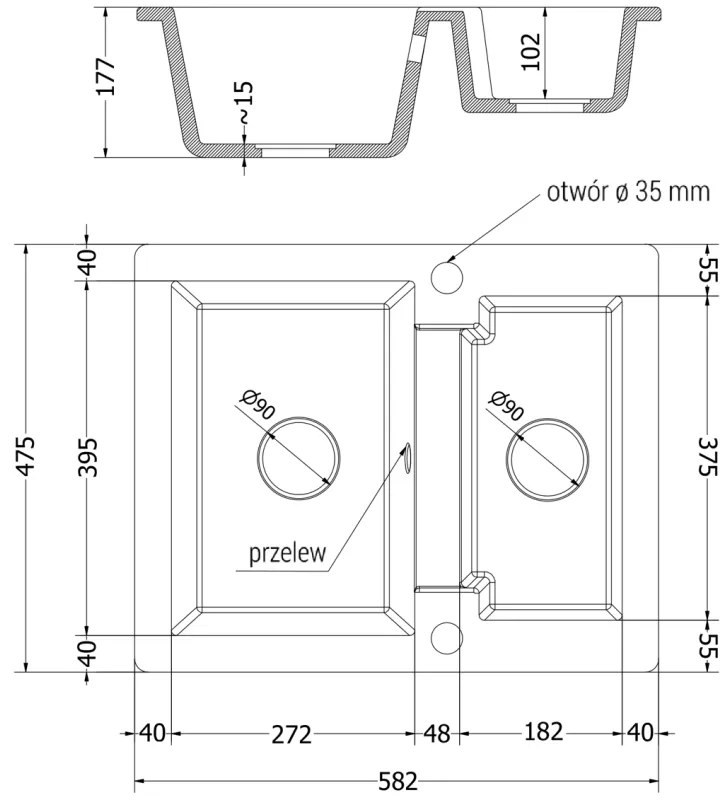 Mexen Carlos, 1,5-komorový granitový dřez 582x475x177 mm a dřezová baterie Duero, bílá, 6518-20-671600-70