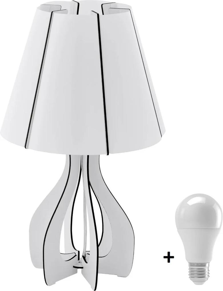 Eglo 94947 COSSANO - Stolní dřevěná lampička v bílé barvě 1 x E27, Ø 25,5cm + Dárek LED žárovka
