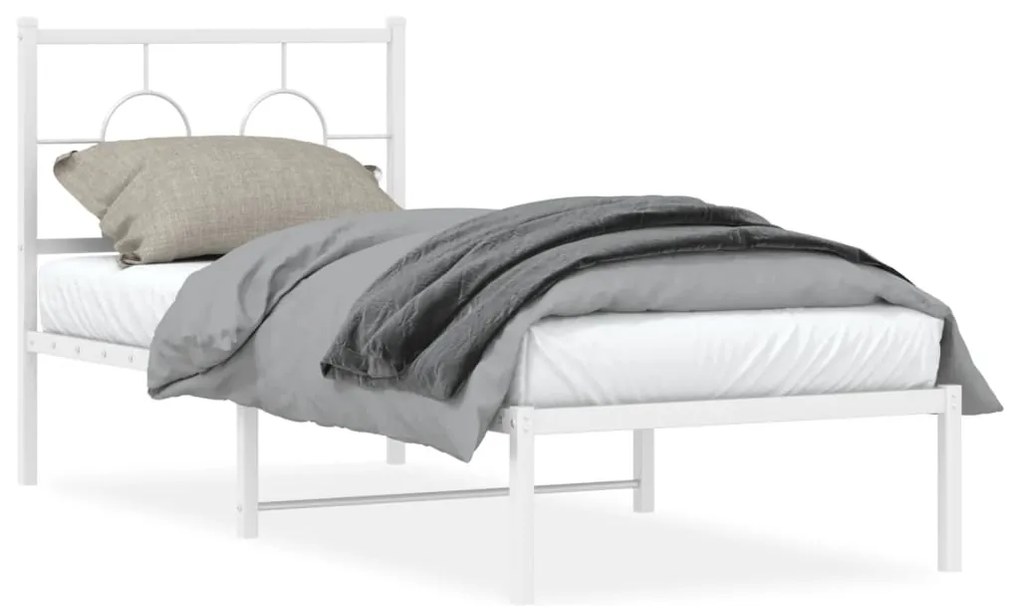 Kovový rám postele s čelem bílý 80 x 200 cm - Default Title