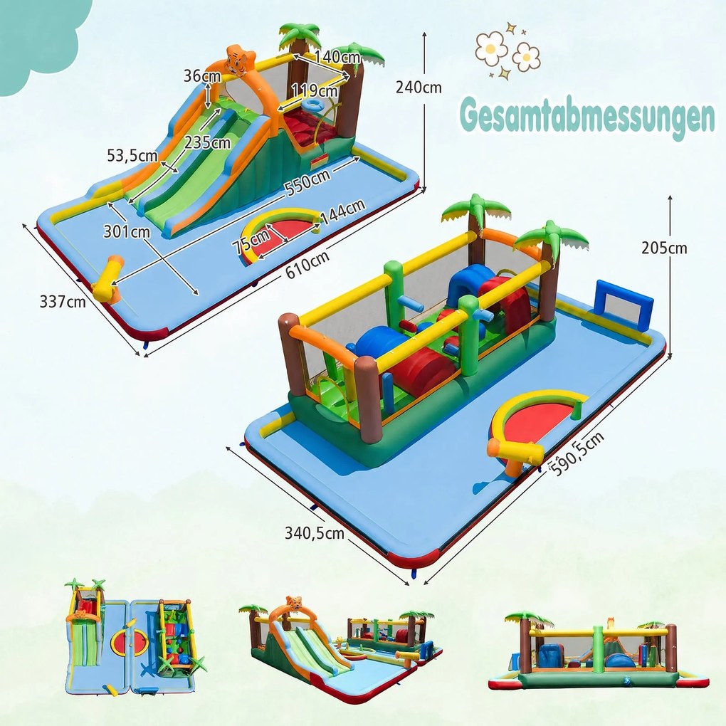 Costway Nafukovací vodní park pro děti Skákací hrad s 2 skluzavkami Skákací