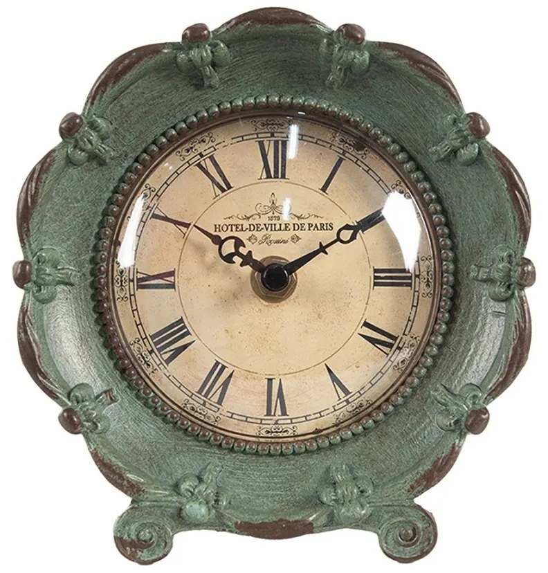 Zelené stolní hodiny ve tvaru květu Ville de Paris - 15*7*16 cm / 1*AA