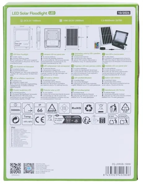 Aigostar - LED RGB Stmívatelný solární reflektor LED/100W/3,2V IP66 + DO